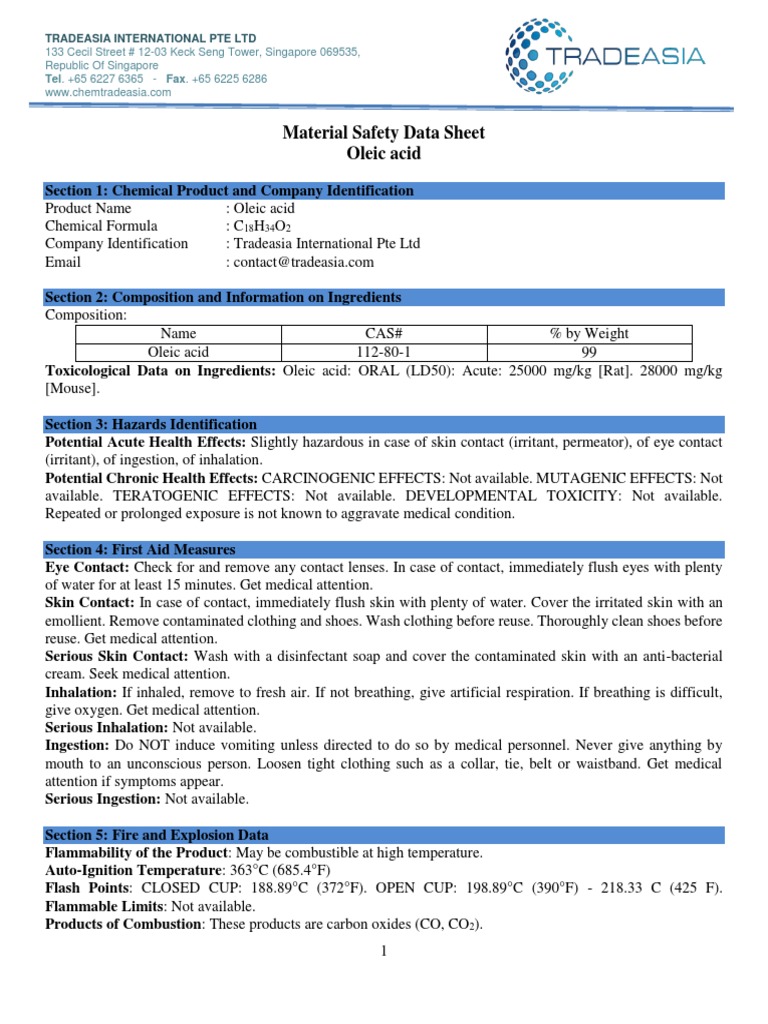 1530859296-Oleic Acid MSDS | PDF | Toxicity | Biodegradation