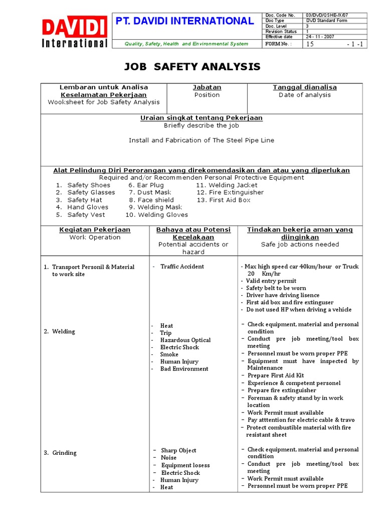 JSA Project | PDF | Personal Protective Equipment | Safety