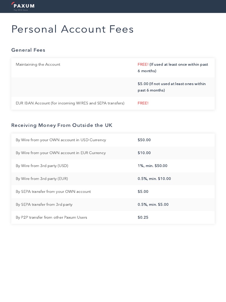 Paxum Personal Account Fees Guide | PDF | Pound Sterling | Debit Card