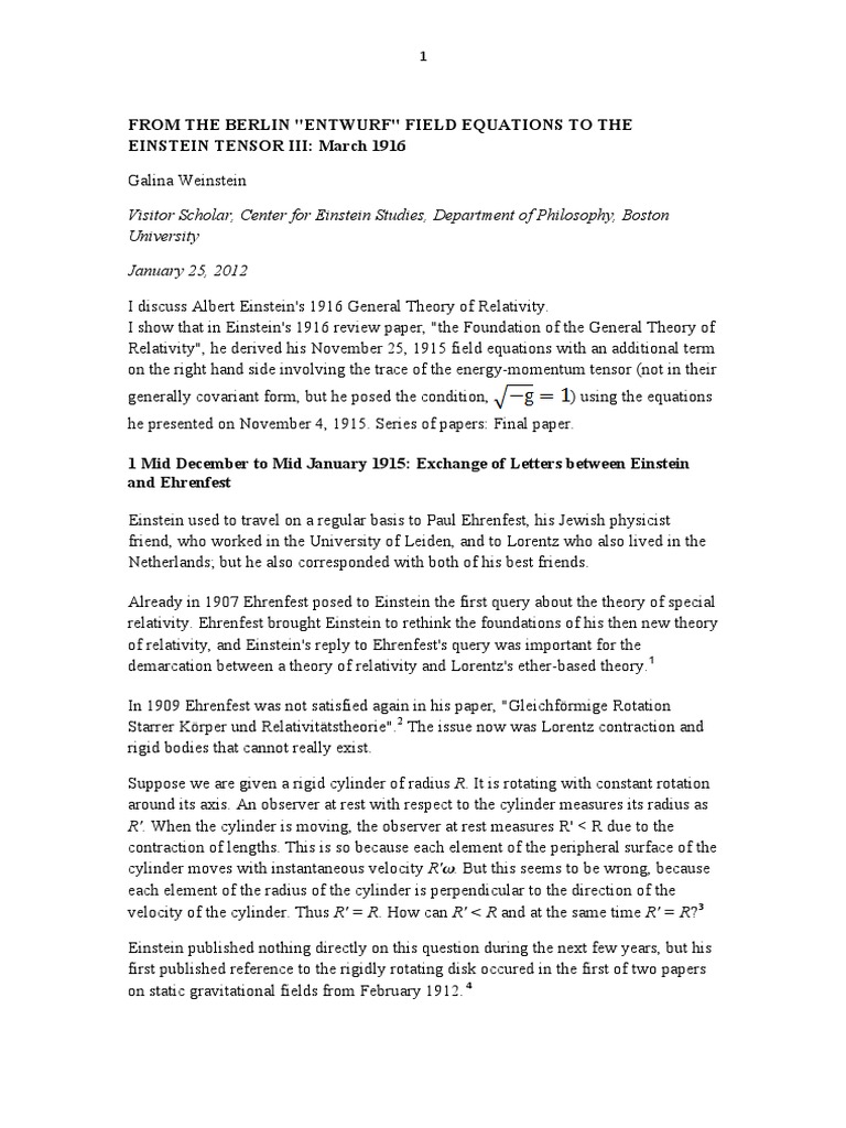 Einstein's 1916 General Relativity Review | PDF | Special Relativity ...