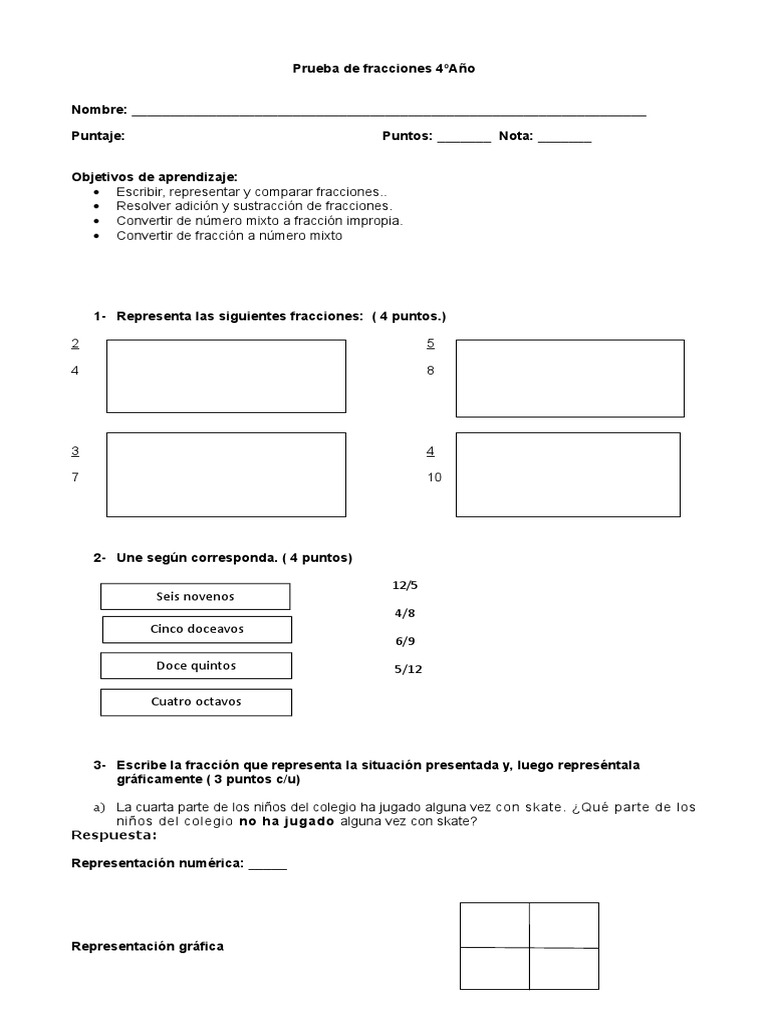 Prueba de Fracciones | PDF | Fracción (Matemáticas) | Números