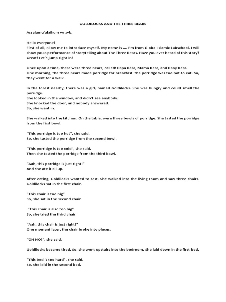 Goldilocks and The Three Bears - Script | PDF | Goldilocks And The ...
