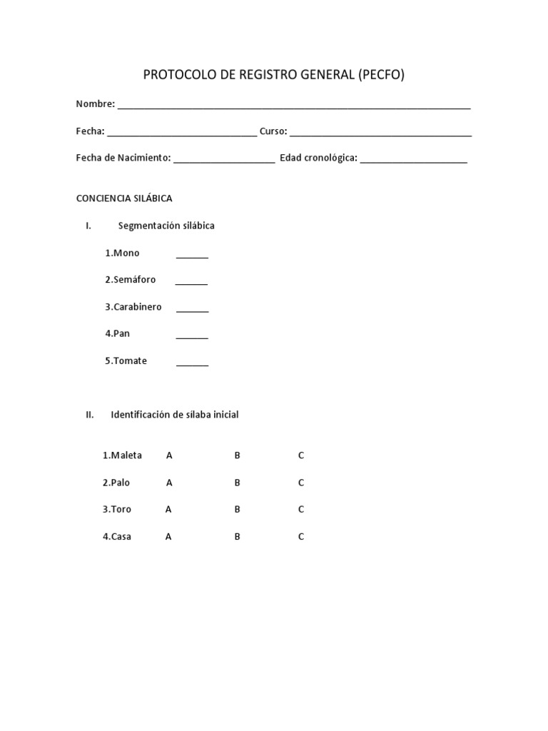 Protocolo PECFO para Evaluación Fonológica | PDF | Fonología