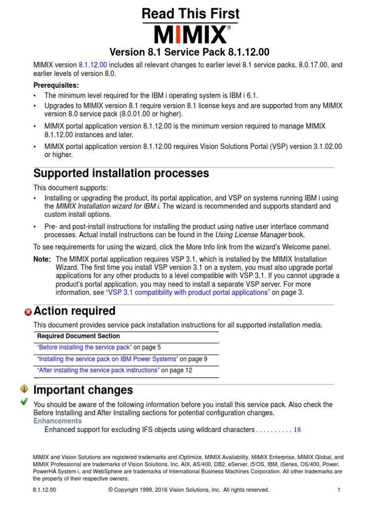 Supported Installation Processes: Version 8.1 Service Pack 8.1.12.00 ...