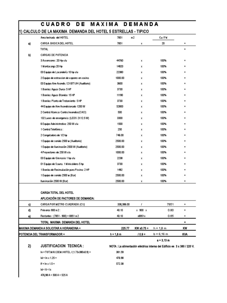Cuadro de Máxima Demanda Electrica | PDF | Vatio | Poder (Física)