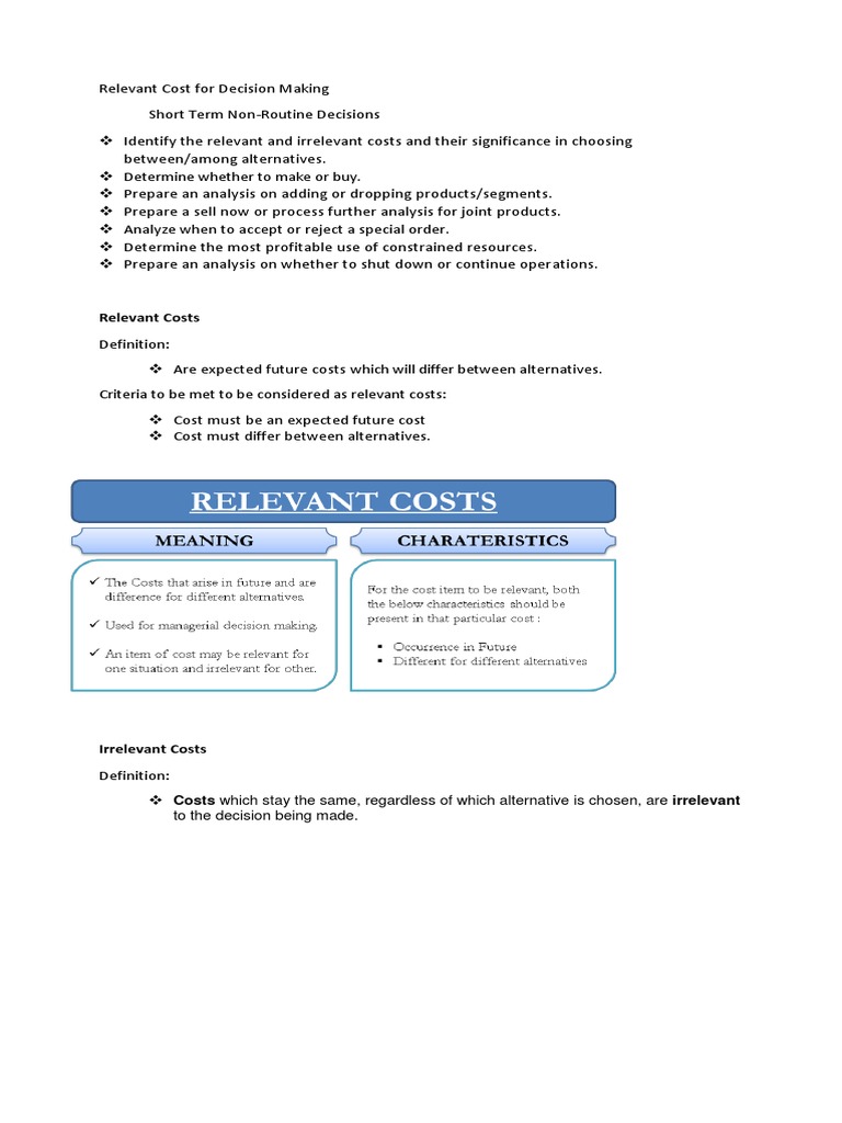 Relevant Cost For Decision Making | PDF | Marginal Cost | Cost