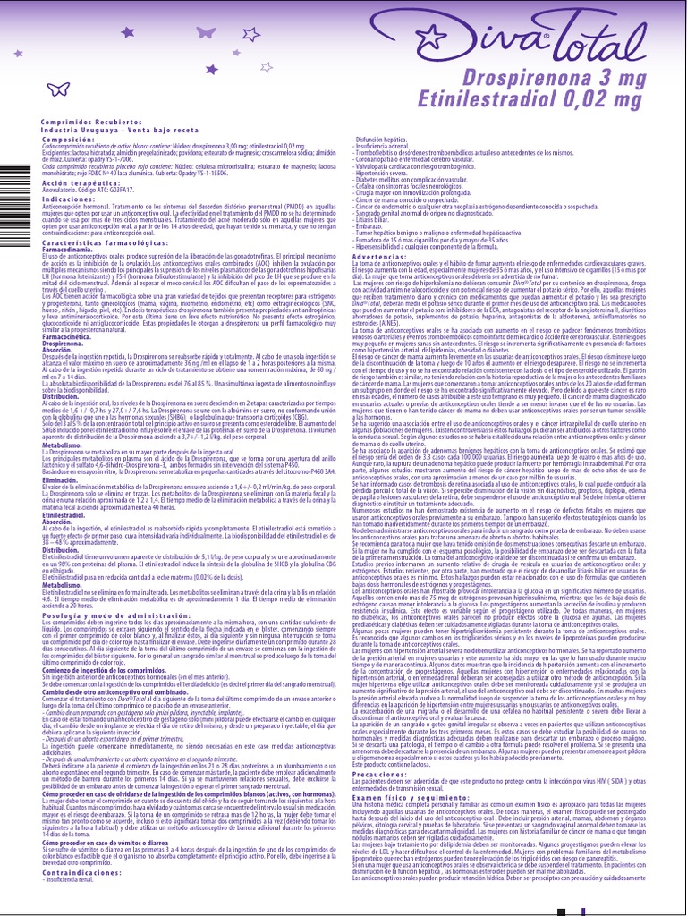 Diva Total Prospecto ELEA | Píldora anticonceptiva oral combinada ...