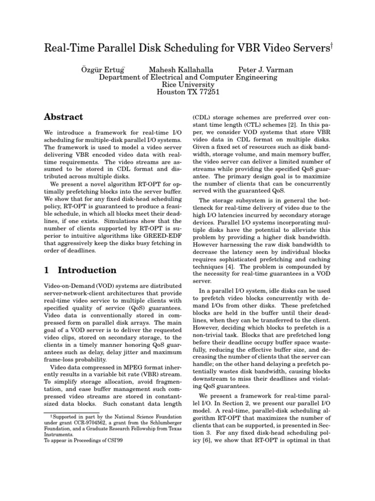 Real-Time Parallel Disk Scheduling For VBR Video Servers | PDF | Real Time Computing | Computer ...