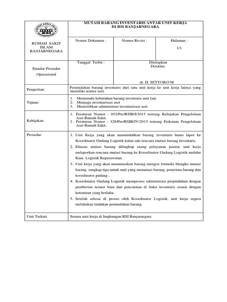 SPO Mutasi Barang Inventaris | PDF | Pengelolaan Keuangan & Uang