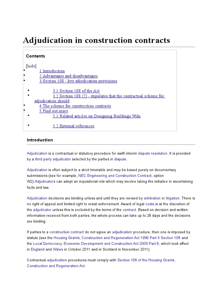 Adjudication in Construction Contracts | PDF | Adjudication | Arbitration