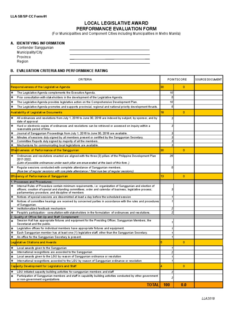 2018 LLA Evaluation Forms - Final As of Sept 20, 2018 | PDF ...
