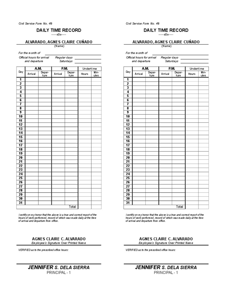 Daily Time Record for Civil Service | PDF | Teaching Mathematics