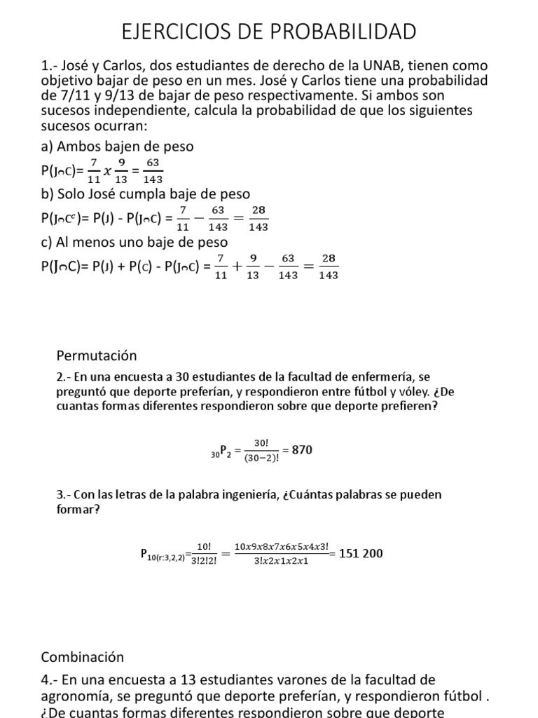 Ejercicios de Probabilidad | PDF | Probabilidad | Enseñanza de matemática