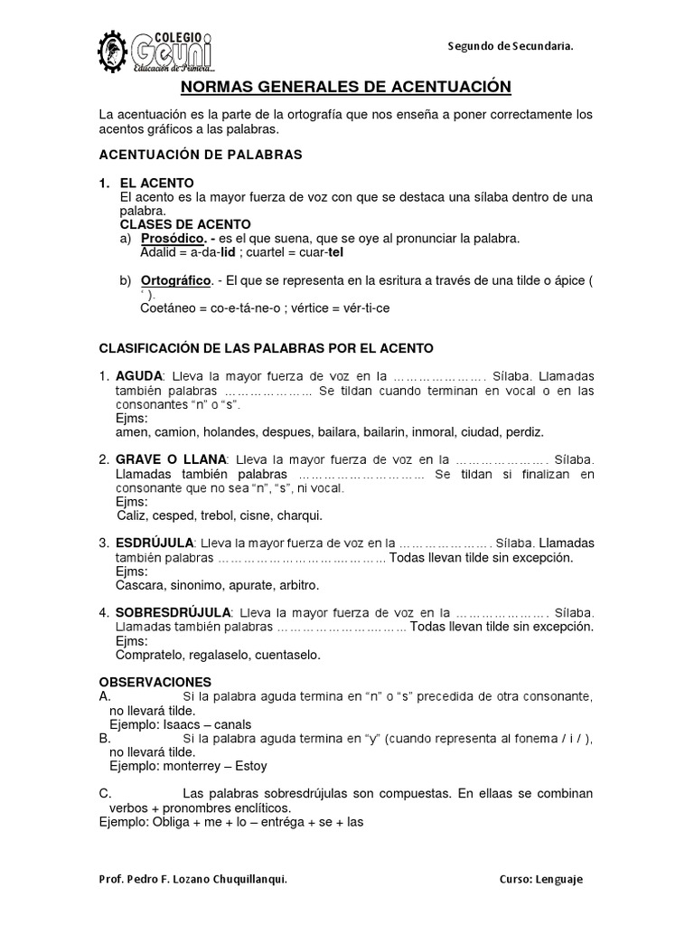 Normas de Acentuación en Español | PDF | Voz humana | Estrés (lingüística)