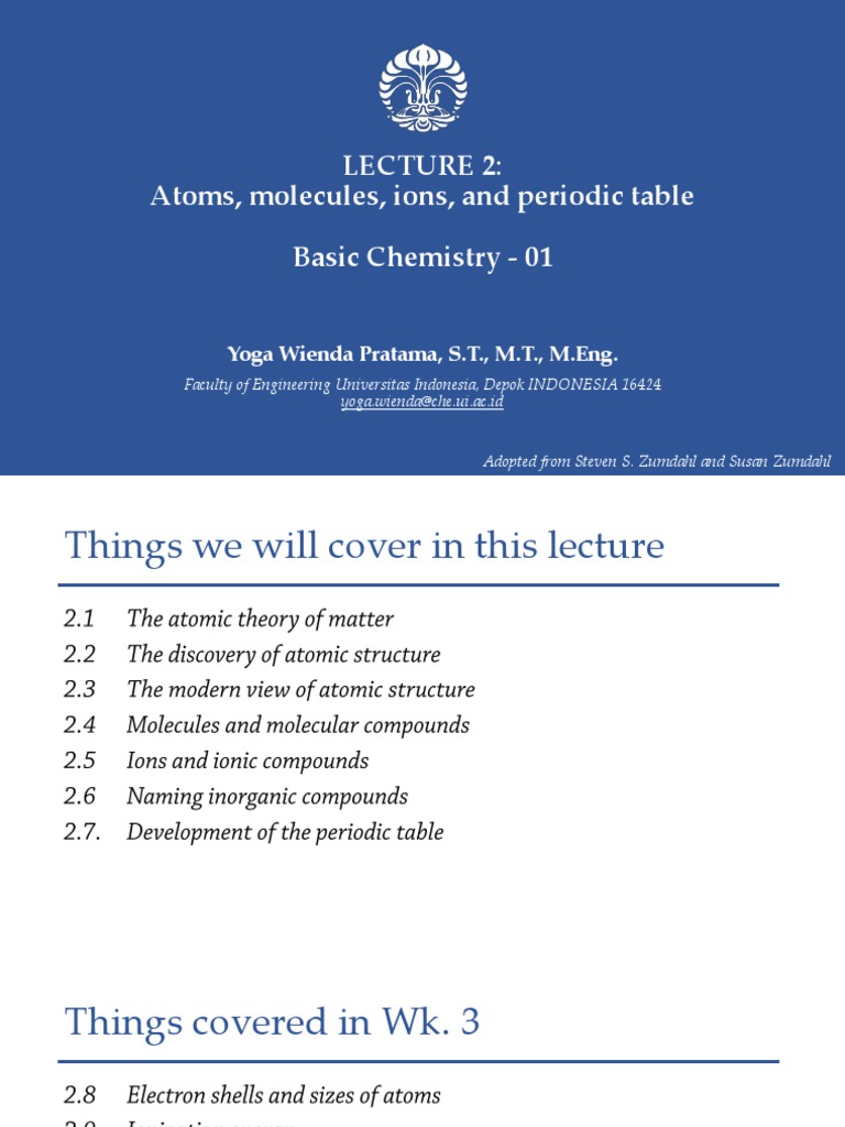 Lecture 2 - Atoms Molecules Ions and Periodic Table | PDF