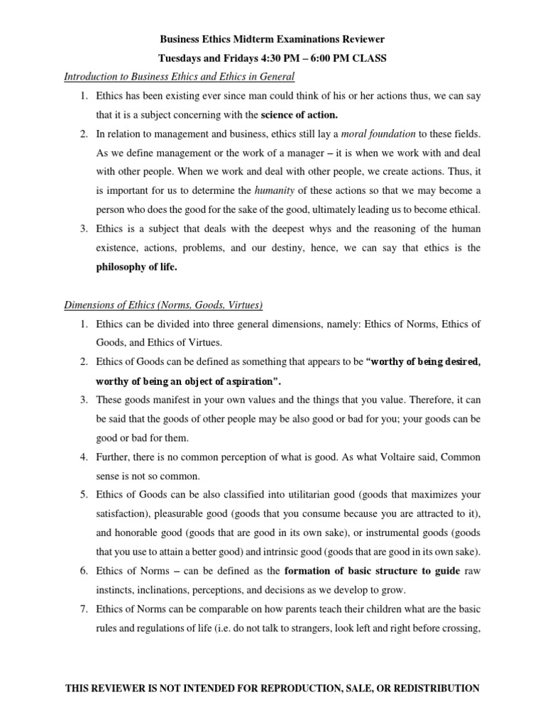 Business Ethics Reviewer | PDF | Extraversion And Introversion | Decision Making