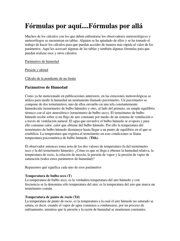 Fórmulas de Humedad | PDF | Humedad | Temperatura