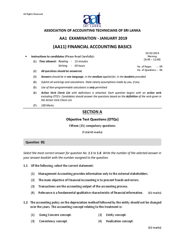 AAT Level 1 PastPapers 2019 Jan | PDF | Debits And Credits | Book Value