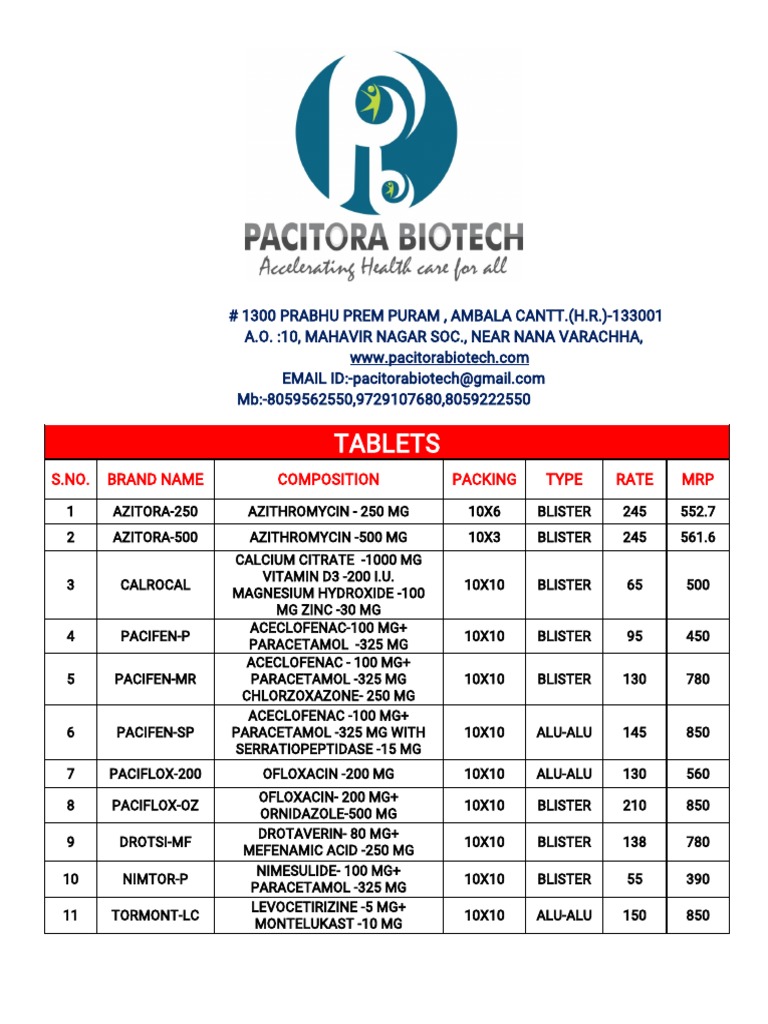 Pacitora Biotech Updated Product List - Jan-2019 | PDF | Organic Compounds | Drugs