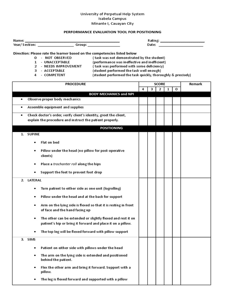 Positioning Checklist | PDF | Anatomical Terms Of Motion | Human Leg