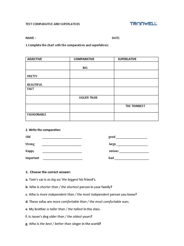 Test Comparative Superlative | PDF | Linguistics | Language Mechanics