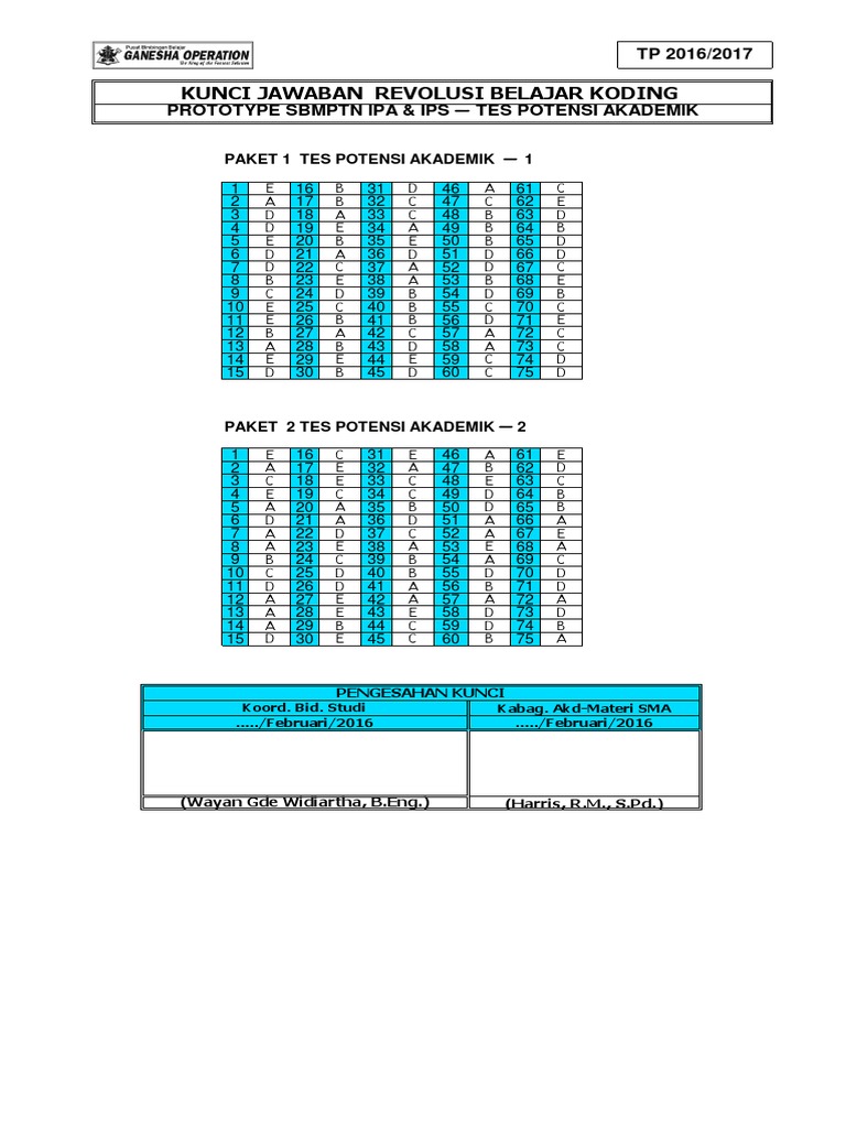 Keys to Answers for the Revolution of Learning Coding Prototype SBMPTN ...