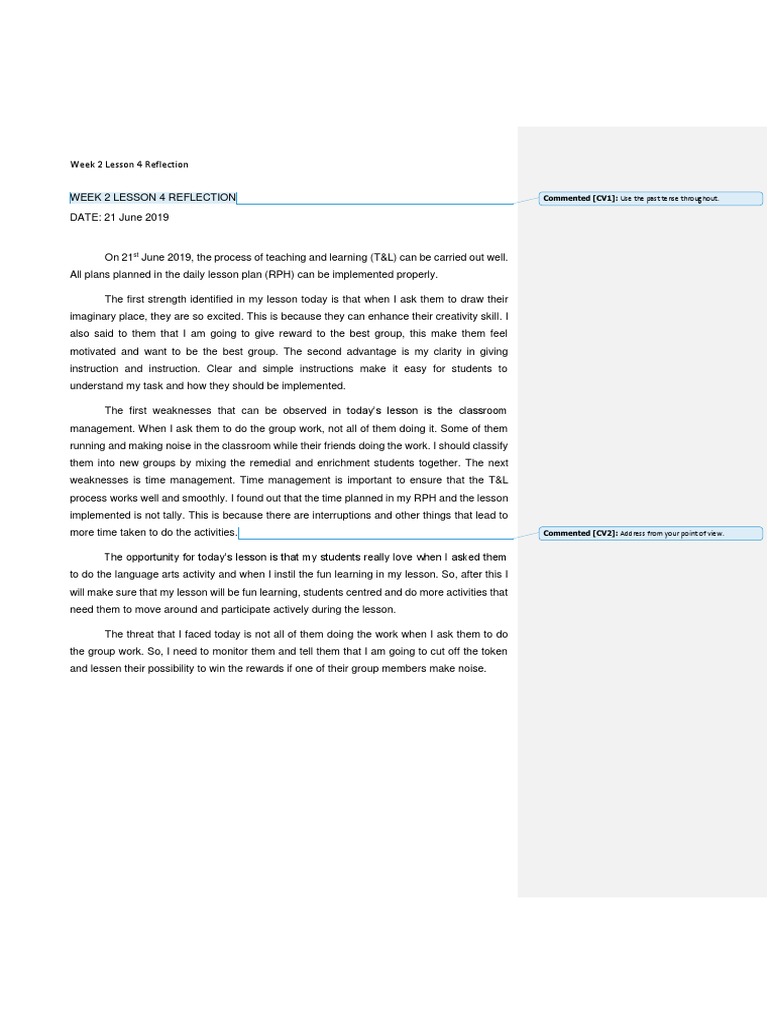 Week 2 Lesson 4 Reflection | PDF