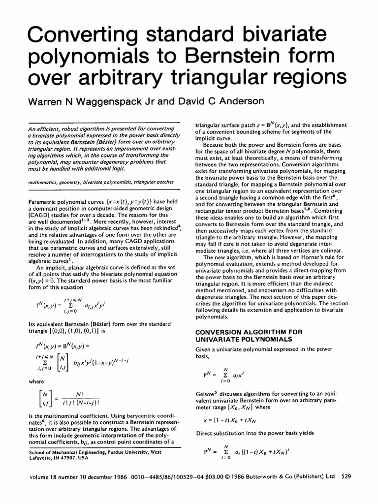 Converting Standard Bivariate Polynomials To Bernstein Form Over Arbitrary Triangular Regions ...