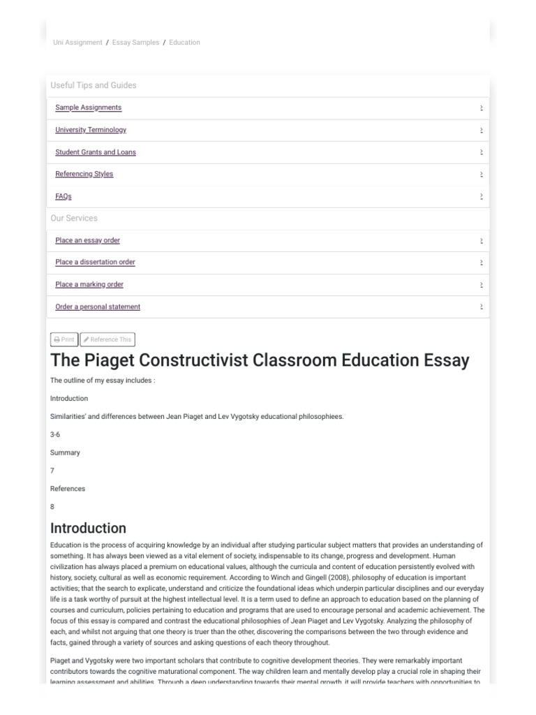 The Piaget Constructivist Classroom Education Essay | PDF | Cognitive ...