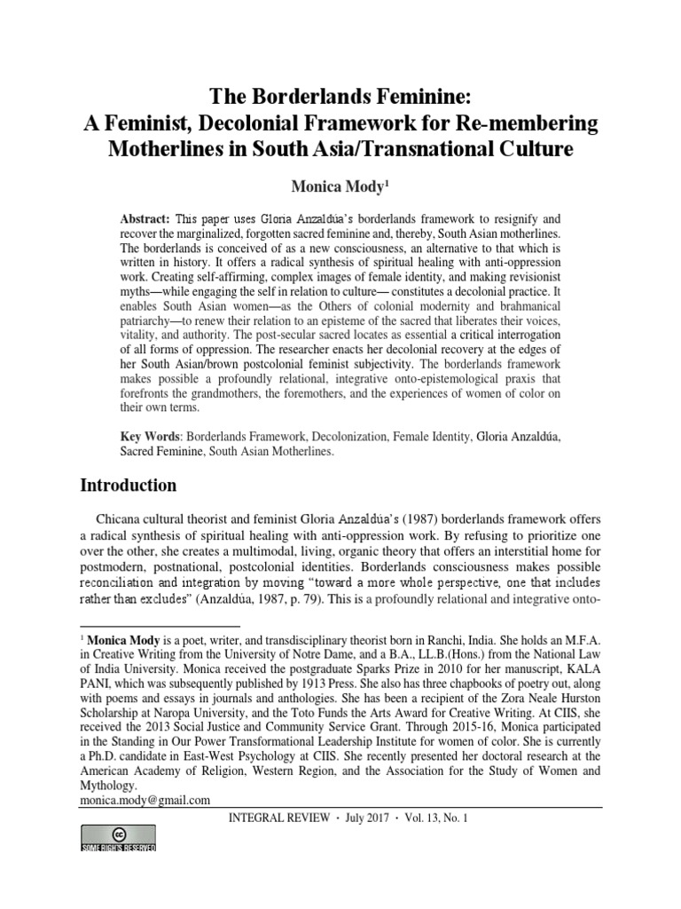 The Borderlands Feminine: A Feminist, Decolonial Framework For Re ...