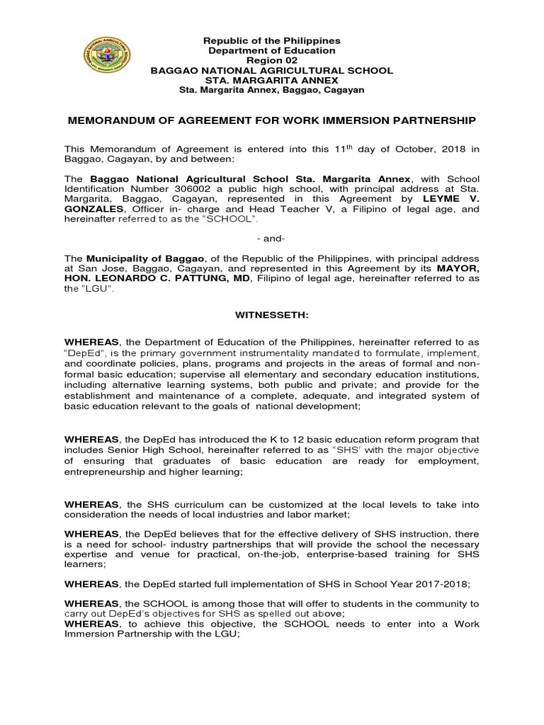 Memorandum of Agreement-Lgu 2018 | PDF | Employment | Intellectual Property
