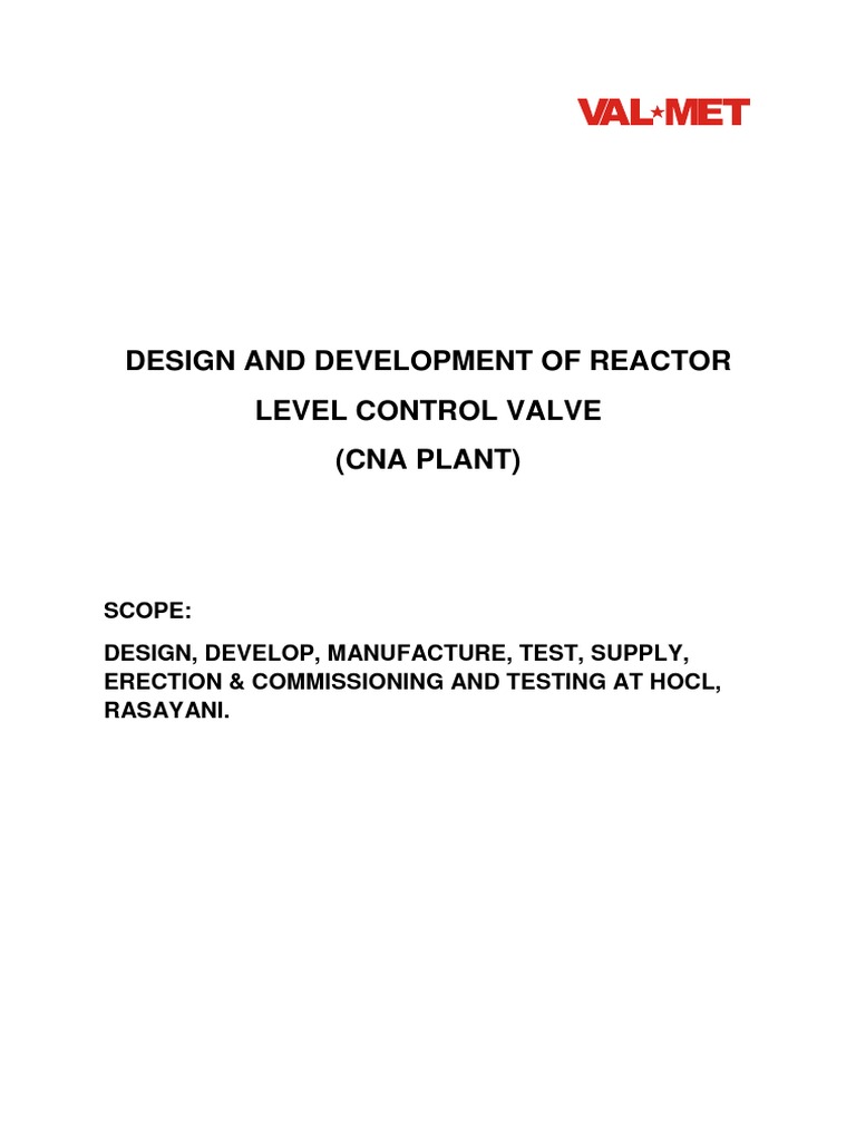 Design and Development of Reactor Level Control Valve PDF | PDF | Fluid ...