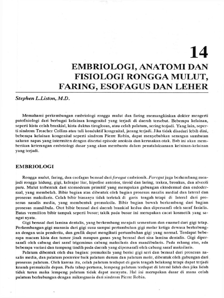 Embriologi, Anatomi Dan Fisiologi Rongga Mulut, Faring, Esofagus Dan Leher | PDF