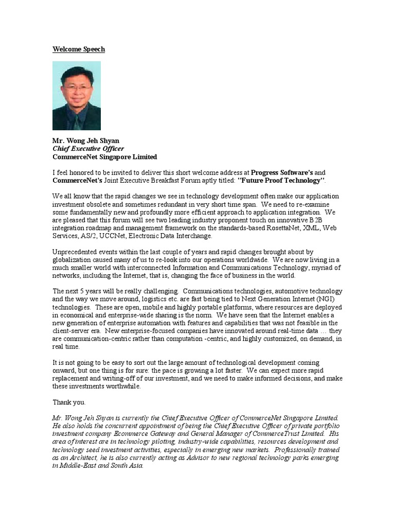 Short Welcome Speech Example | PDF | Internet | Information Technology