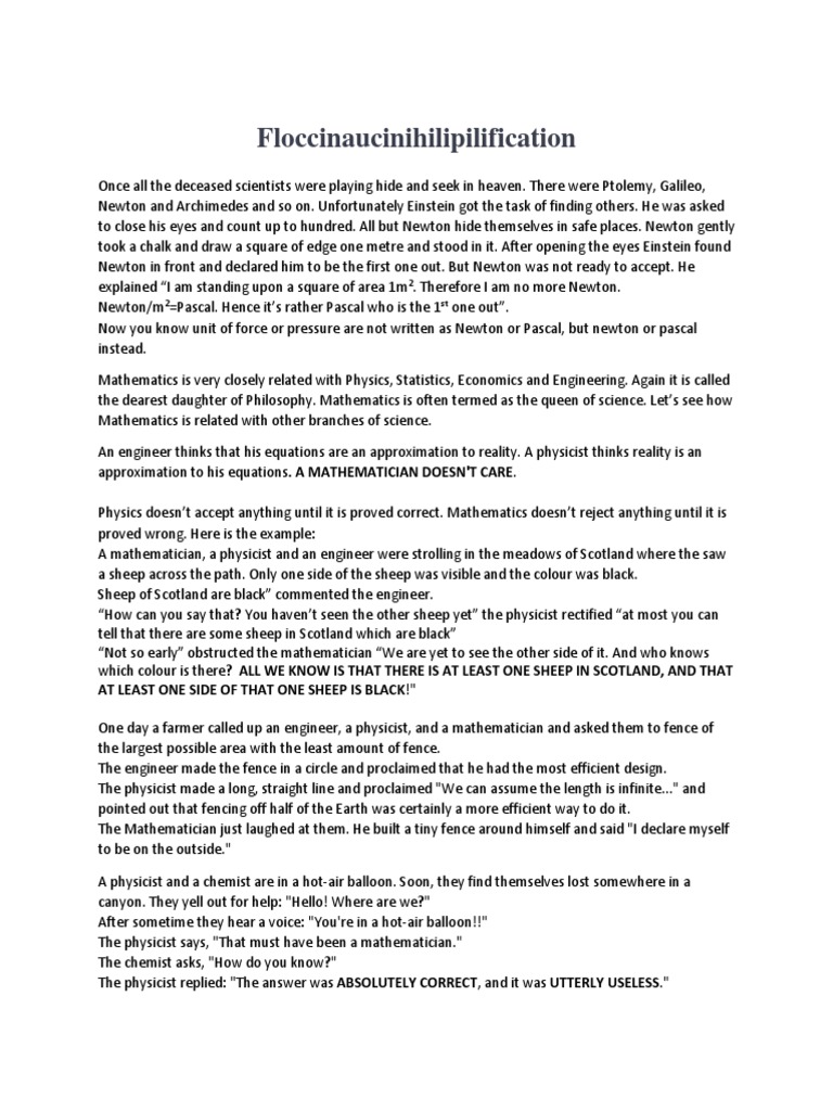 Floccinaucinihilipilification | PDF | Isaac Newton | Teaching Mathematics