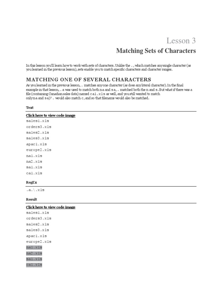 Lesson 3: Matching Sets of Characters | PDF | Regular Expression | Rgb ...