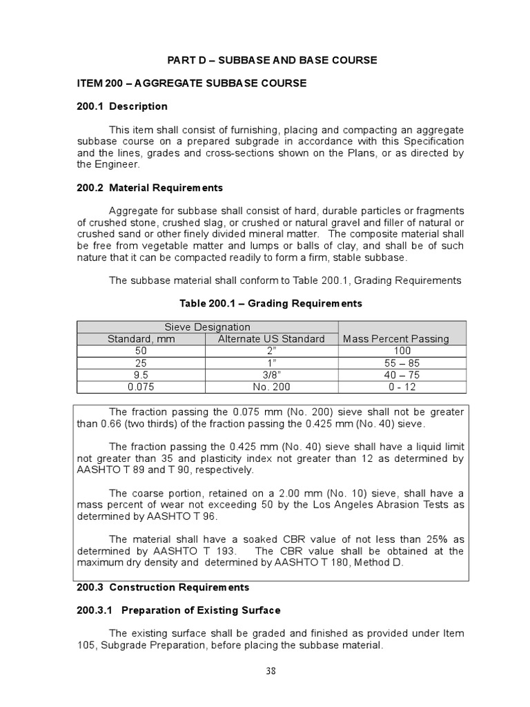 Specifications for Aggregate Subbase and Base Courses for Road Construction | PDF | Construction ...