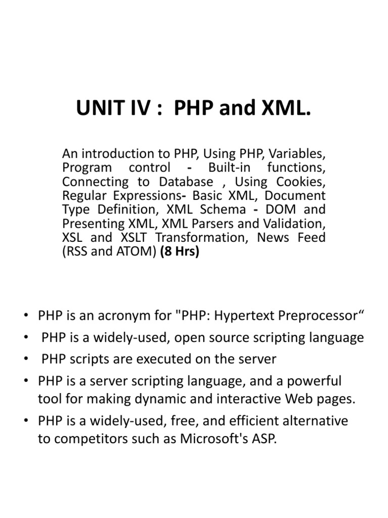Unit Iv Php And Xml Pdf Xslt Xml Schema 