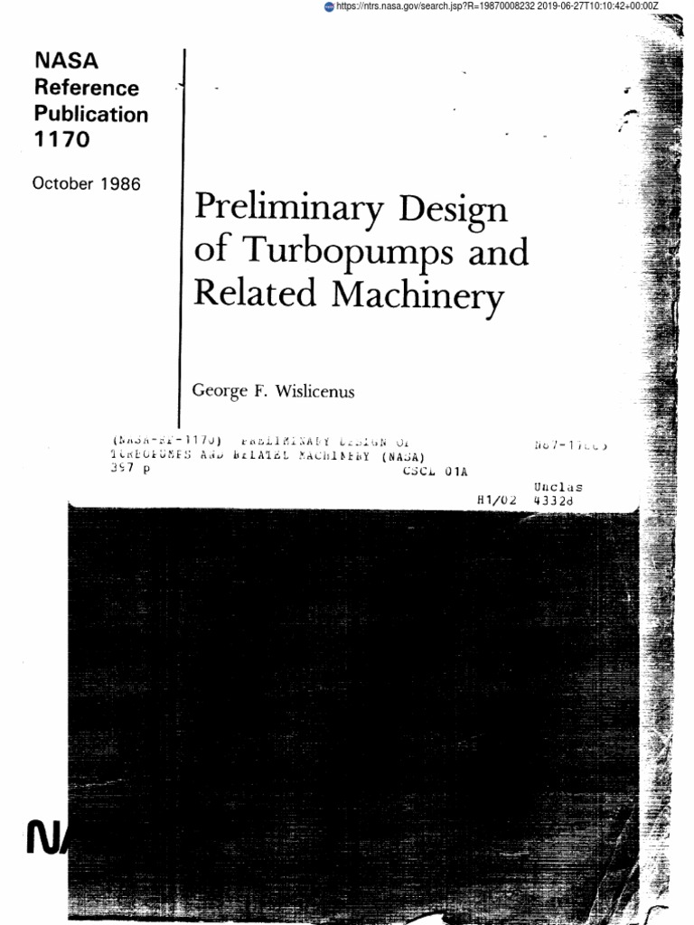 Preliminary Design of Turbopumps and Related Machinery - NASA PDF ...