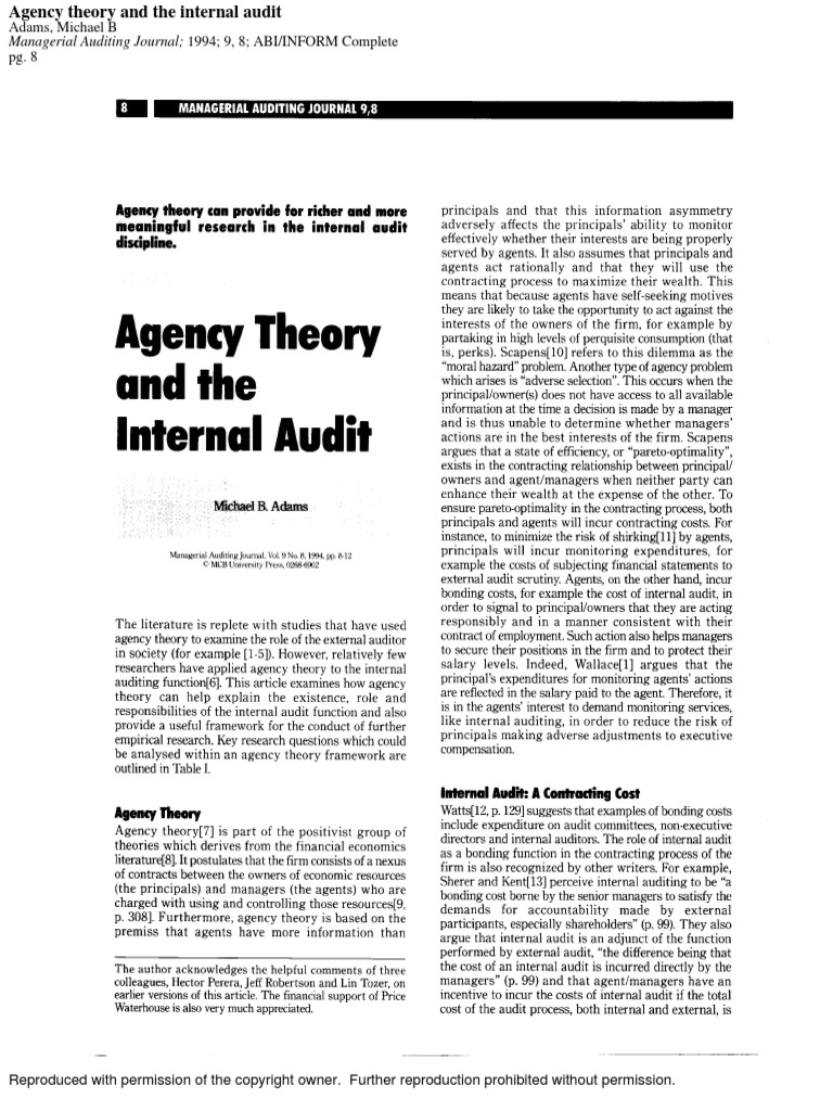 Adam - Agency Theory 1994 PDF | PDF