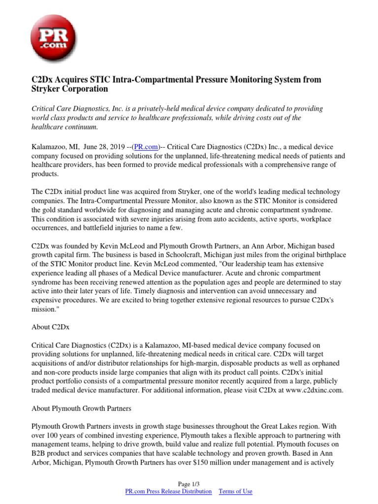 C2Dx Acquires STIC Intra-Compartmental Pressure Monitoring System From ...