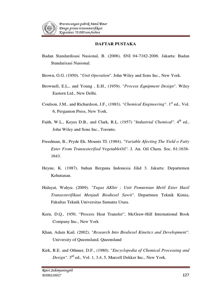 Daftar Pustaka | PDF | Chemistry | Process Engineering