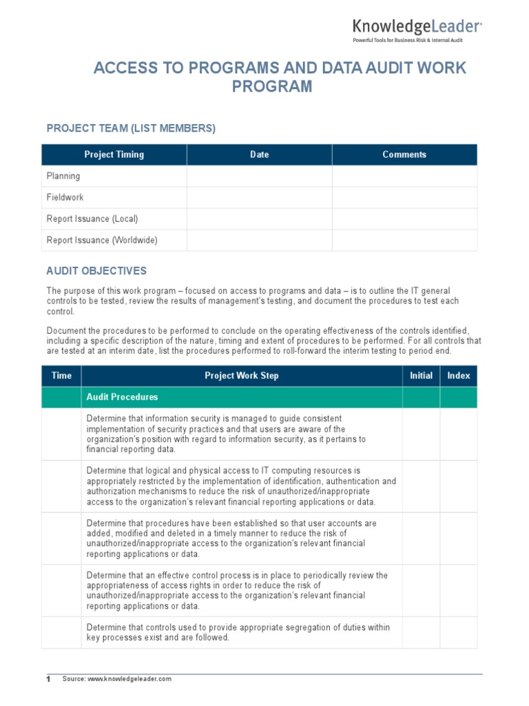 Access To Programs and Data Audit Work Program | PDF | Information ...