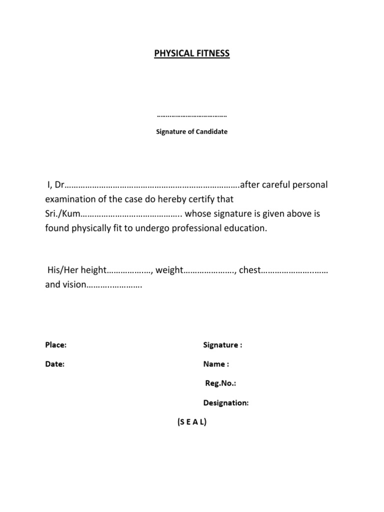 Physical Fitness Certificate | PDF
