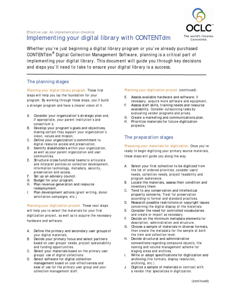 Implementing Your Digital Library With Contentdm: The Planning Stages ...