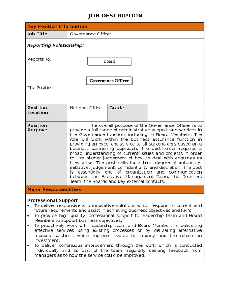 Governance Officer JD | PDF | Governance | Internal Audit
