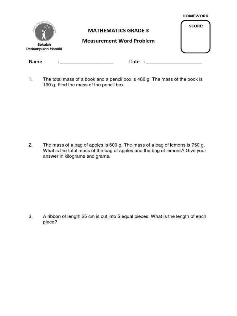 Name: - Date: - : Mathematics Grade 3 Measurement Word Problem | PDF ...