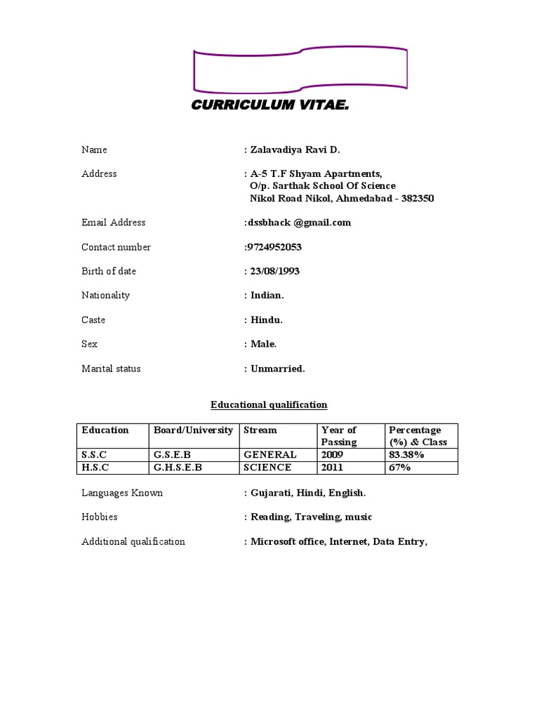 Resume Format For Job Apply | PDF