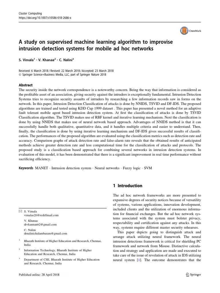 A Study On Supervised Machine Learning Algorithm To Improvise Intrusion ...