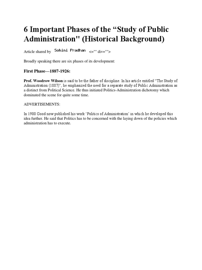 Phases of Public Administration Evolution | PDF | Public Administration ...